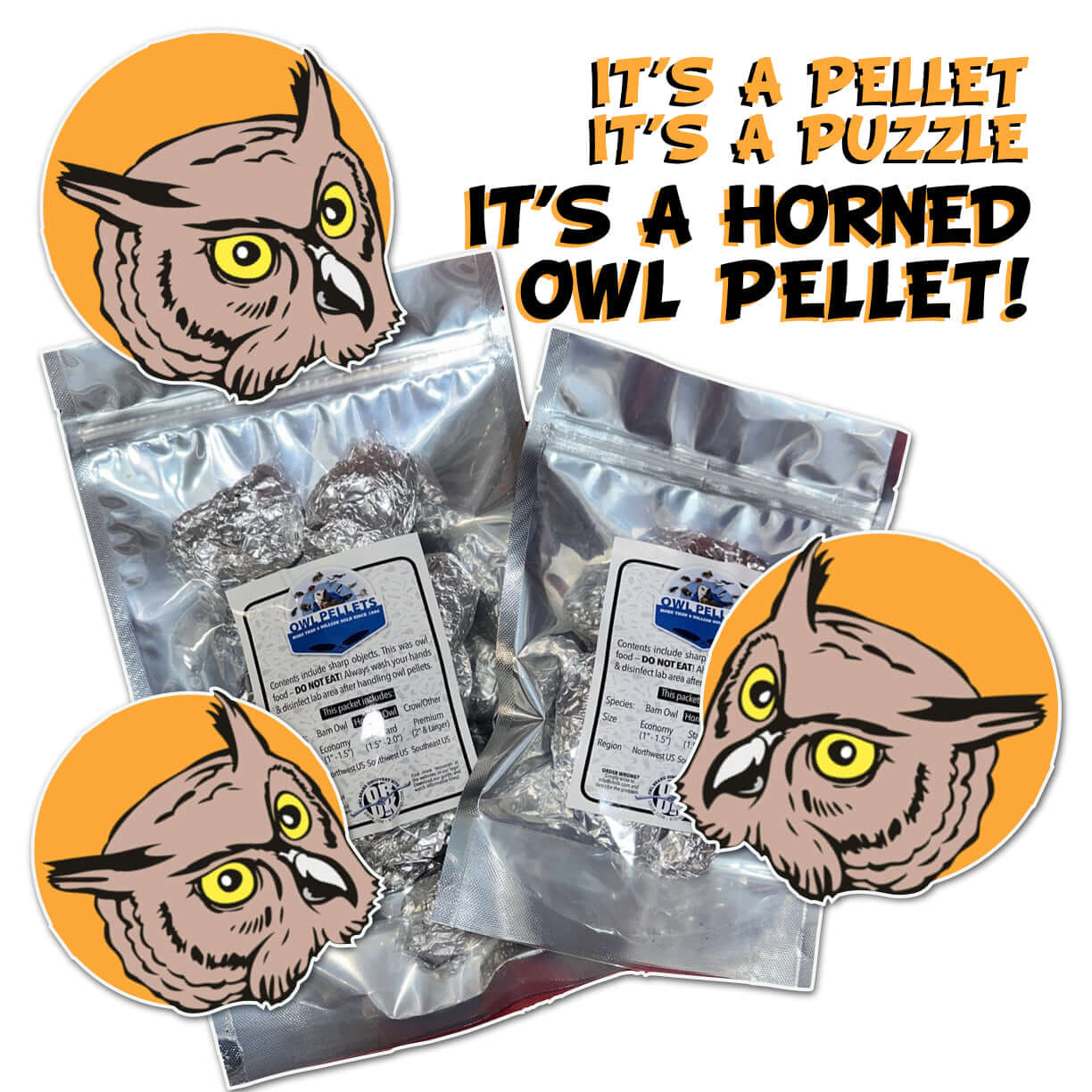 5 Pack of Horned Owl Pellets – Owl Brand Discovery Kits